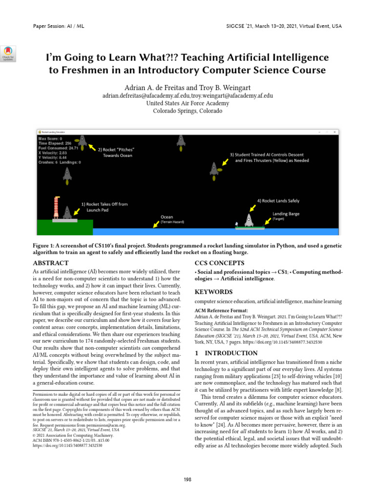 I'm Going To Learn What?!? Teaching Artificial Intelligence To Freshmen in An Introductory ...