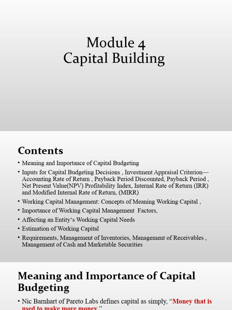 Module 4 Capital Building | PDF | Capital Budgeting | Net Present Value