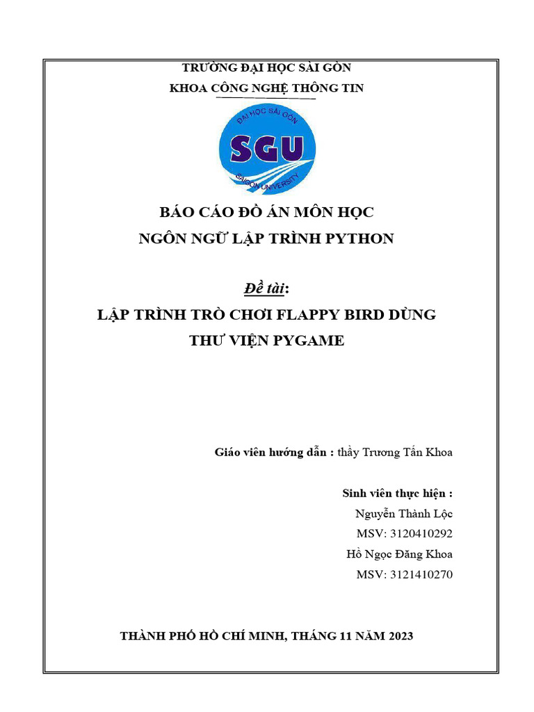 Báo Cáo Đò Án Python - GameFlappyBird | PDF