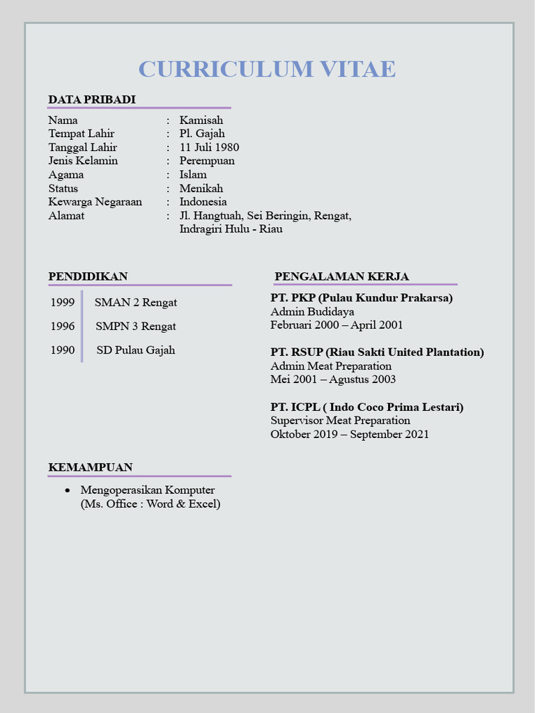 Curriculum Vitae Ibu Ema | PDF
