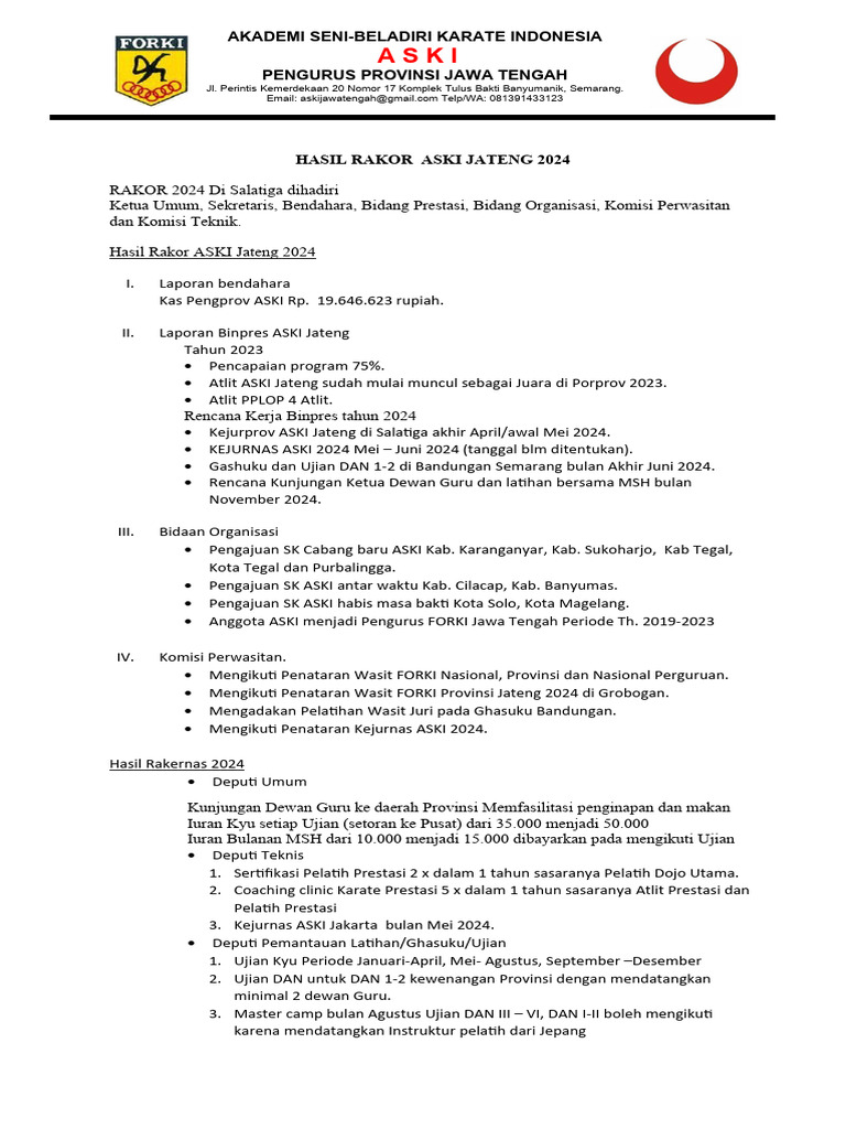 Hasil Rakor Aski Jateng 2024 Salatiga | PDF
