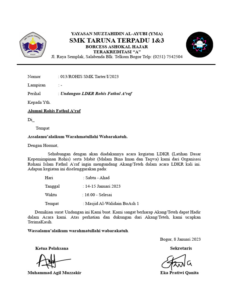 Undangan LDKR Rohis 2023 di Bogor | PDF