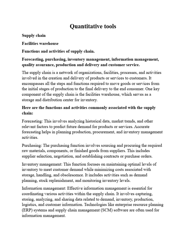 Quantitative Tools | PDF | Supply Chain | Inventory