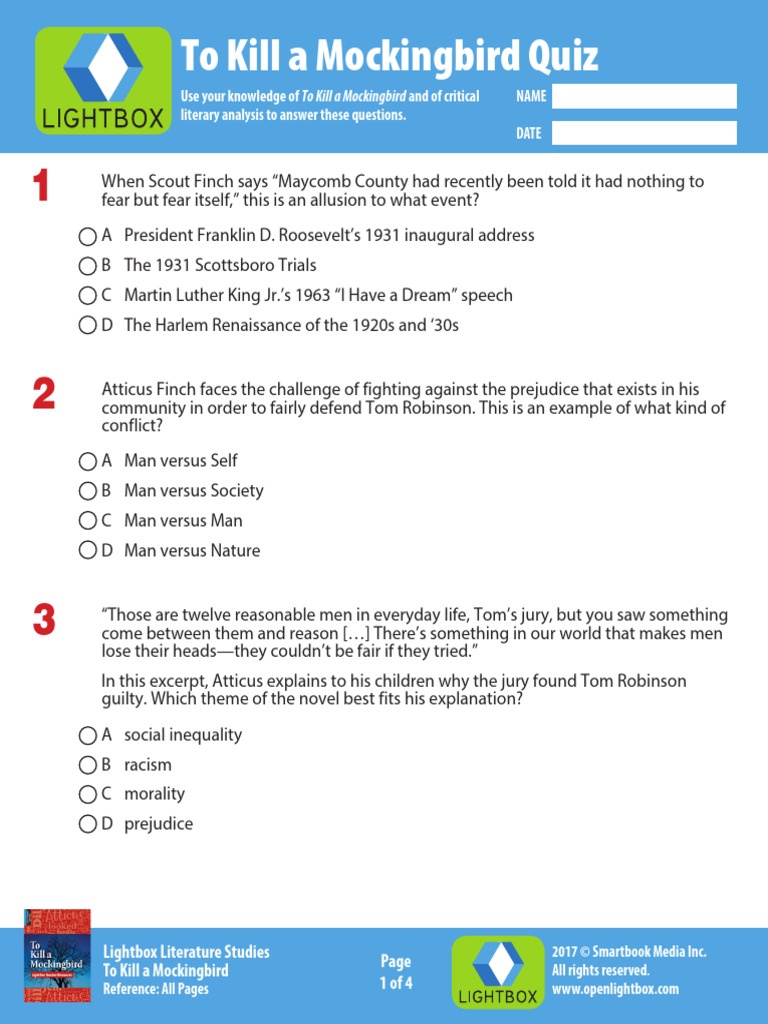 Quiz TKMB | PDF | To Kill A Mockingbird