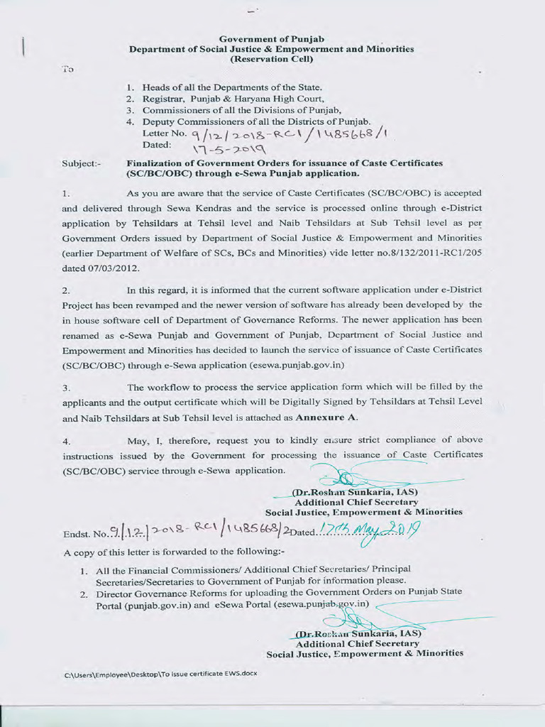Finalization Government Orders Issuance Caste Certificates | PDF