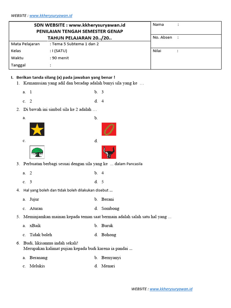 Soal PTS Kelas 1 Tema 5 Subtema 1 Dan 2 - WEBSITE WWW - Kkherysuryawan.id | PDF