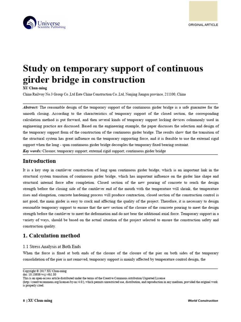 Study On Temporary Support of Continuous Girder BR | PDF | Concrete ...