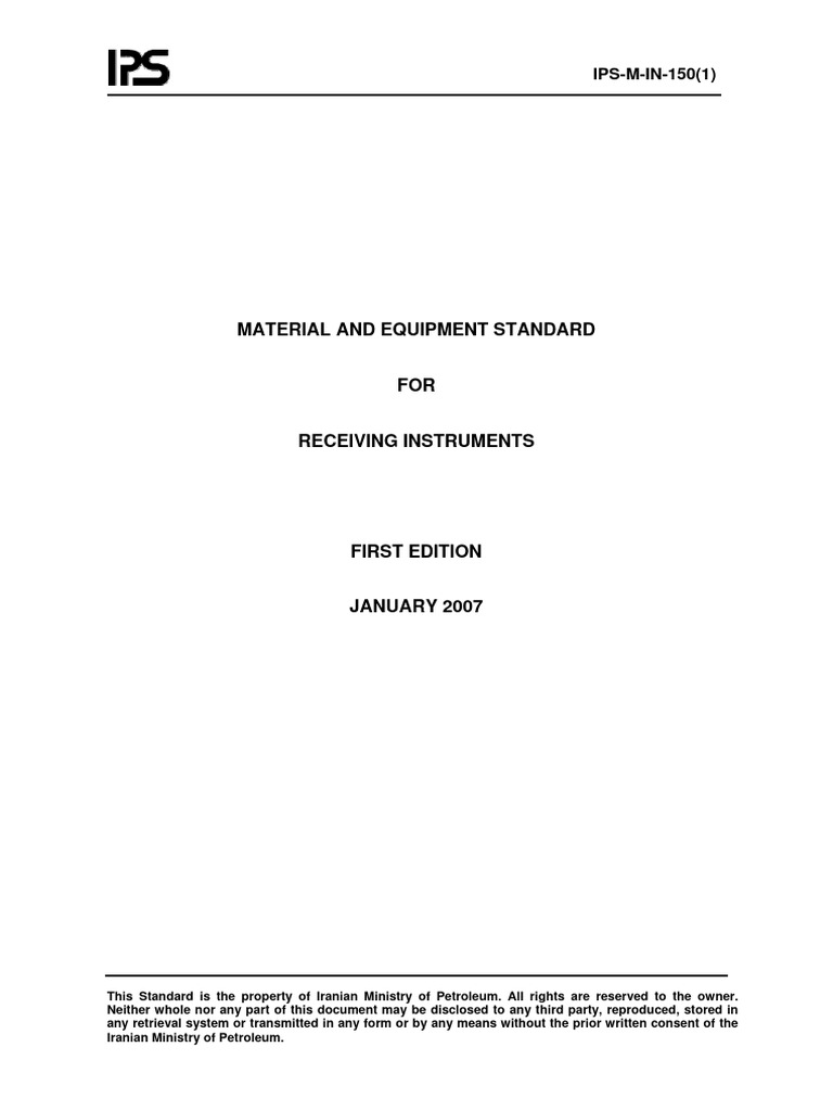 Material and Equipment Standard: IPS-M-IN-150 | PDF | Switch | Pressure ...