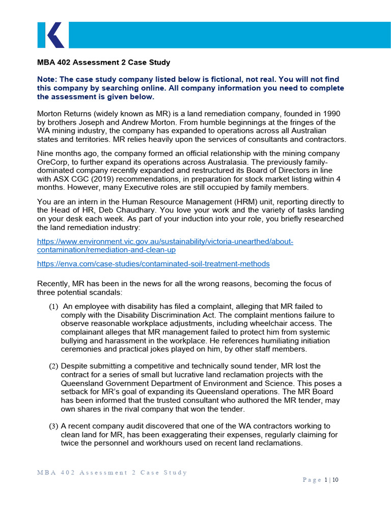 MBA402 Assessment 2 Case Study T3 2023 V1 | PDF | Conflict Of Interest ...
