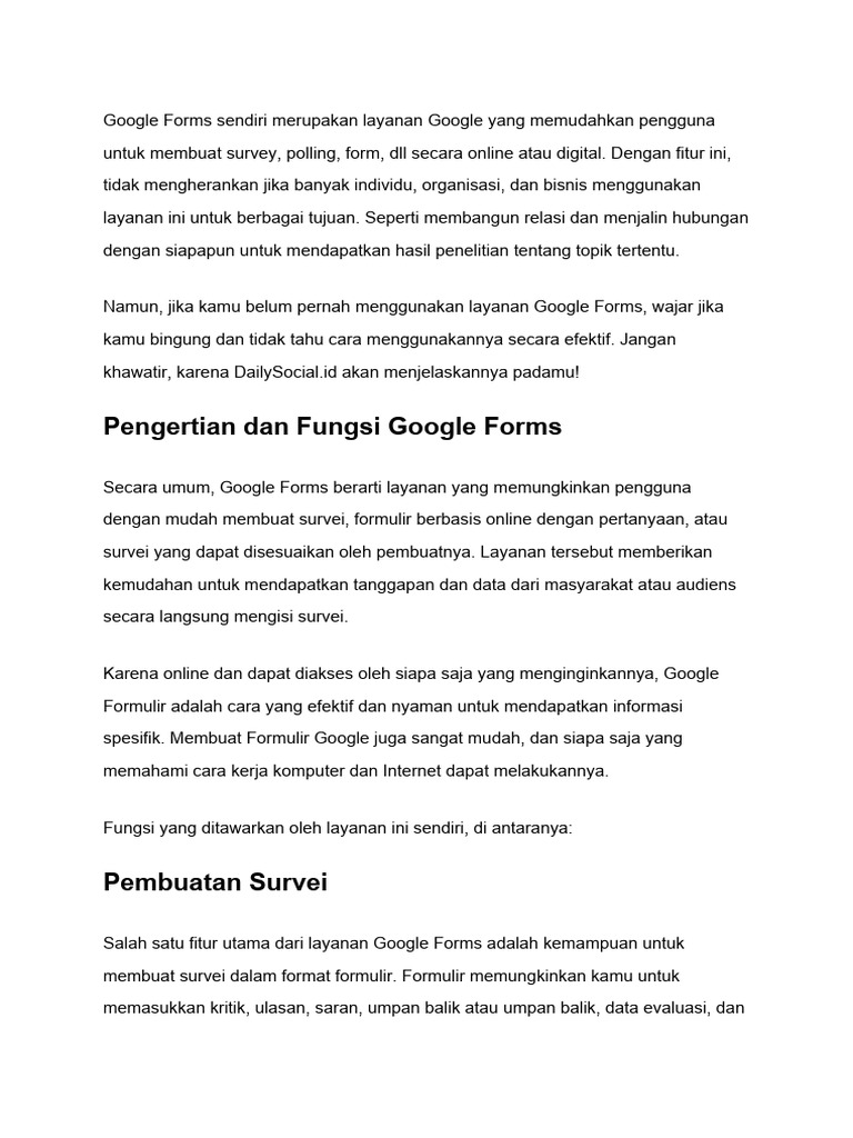 Pengertian dan Fungsi Google Forms | PDF