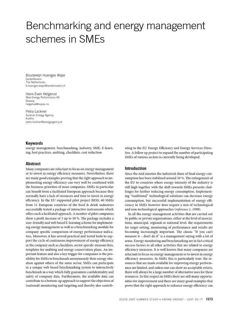 Benchmarking and Energy Management Schemes in SMEs | PDF | Energy Management | Efficient Energy Use