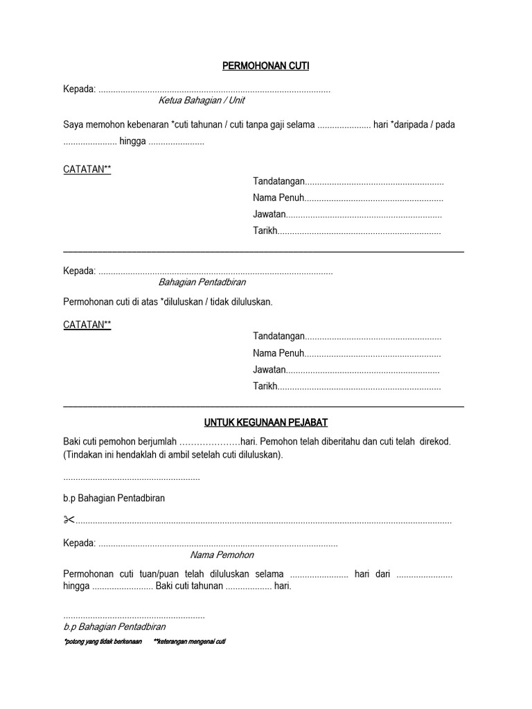 Borang Permohonan Cuti Tahunan | PDF