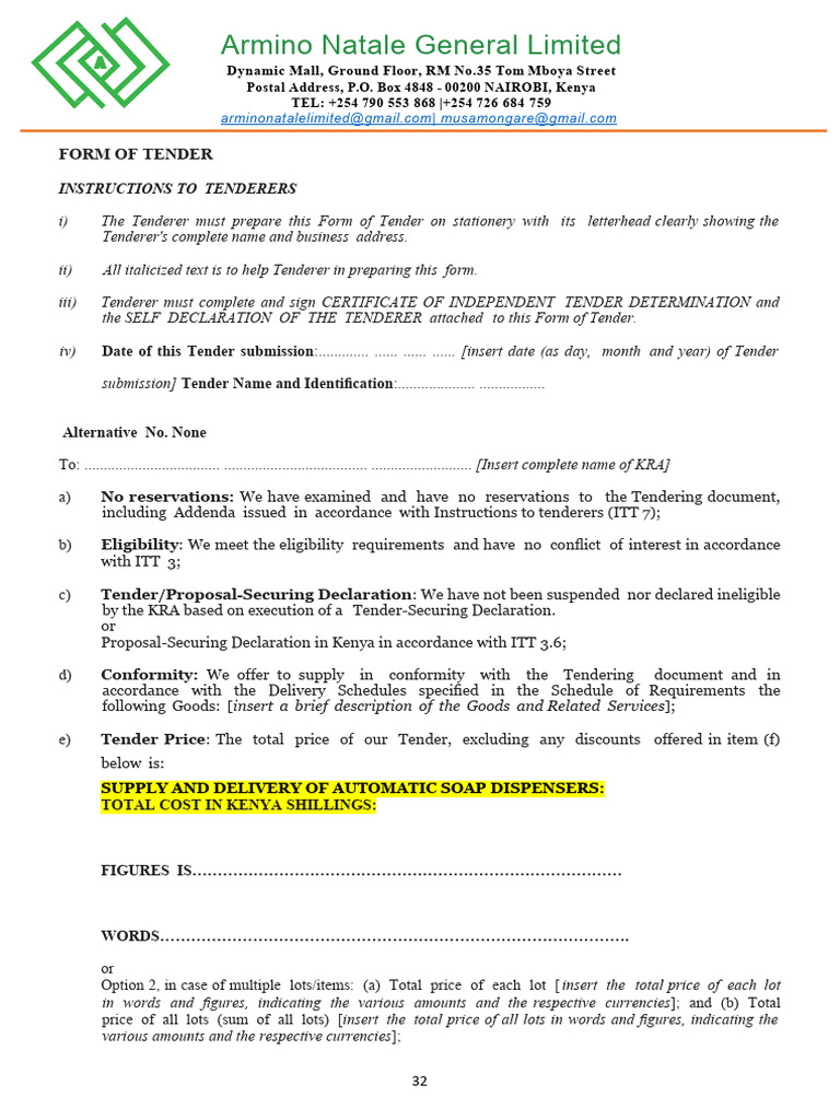 Form of Tender 1 | PDF | Procurement | Business