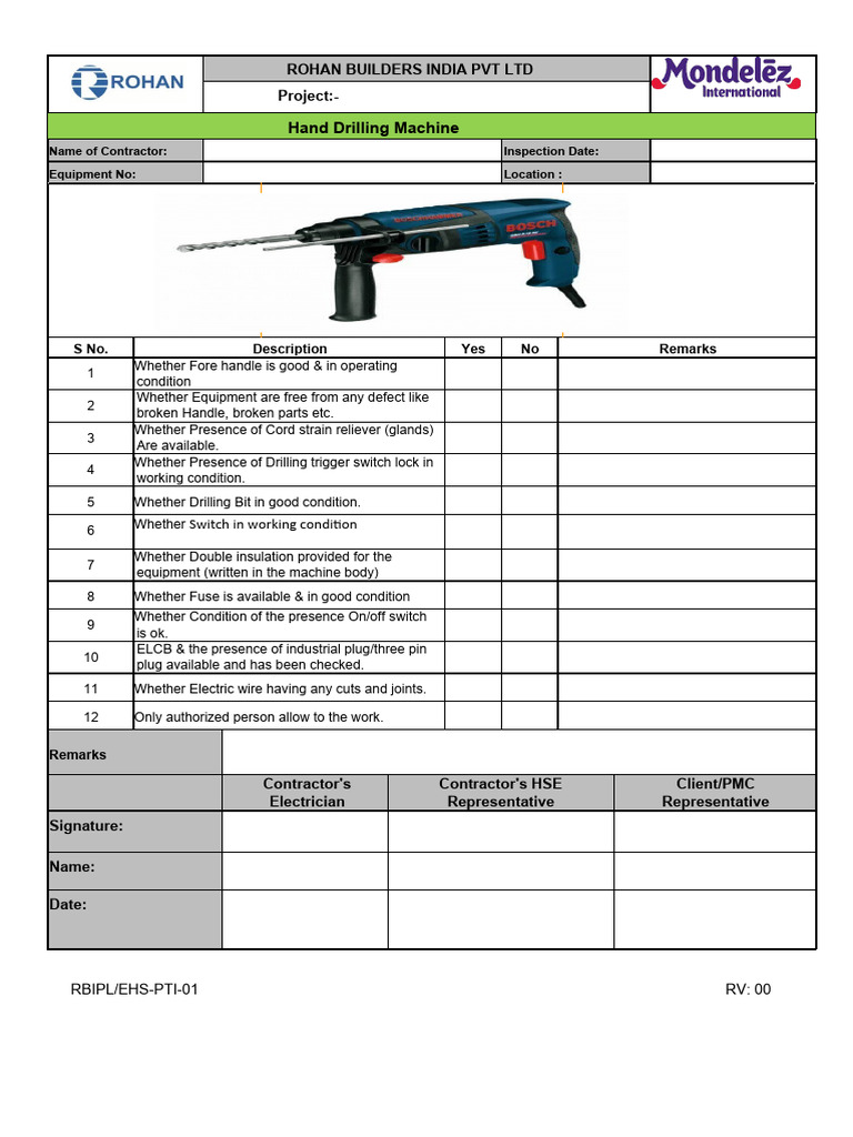EHS-PTI-01 Hand Drilling Machine | PDF