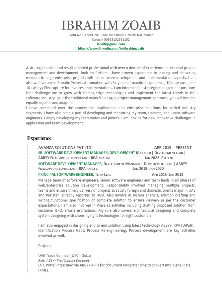 Ibrahim Zoaib-RPA - Abbyy Resume | PDF