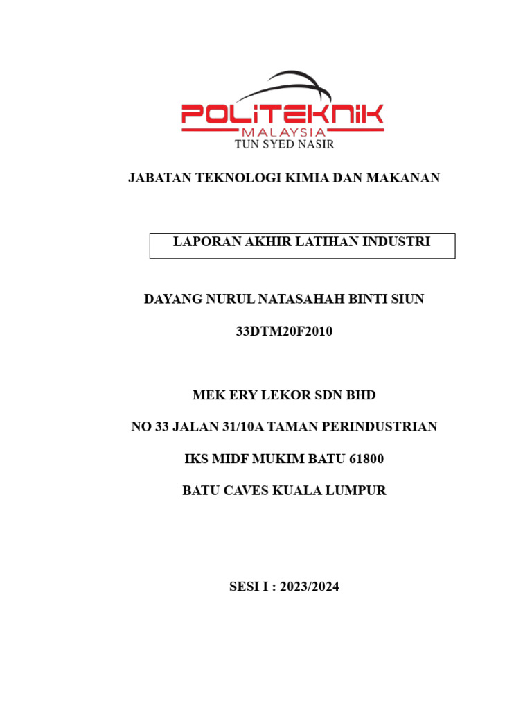 Final Report Latihan Industri (DTM) Politeknik Tun Syed Ismail | PDF