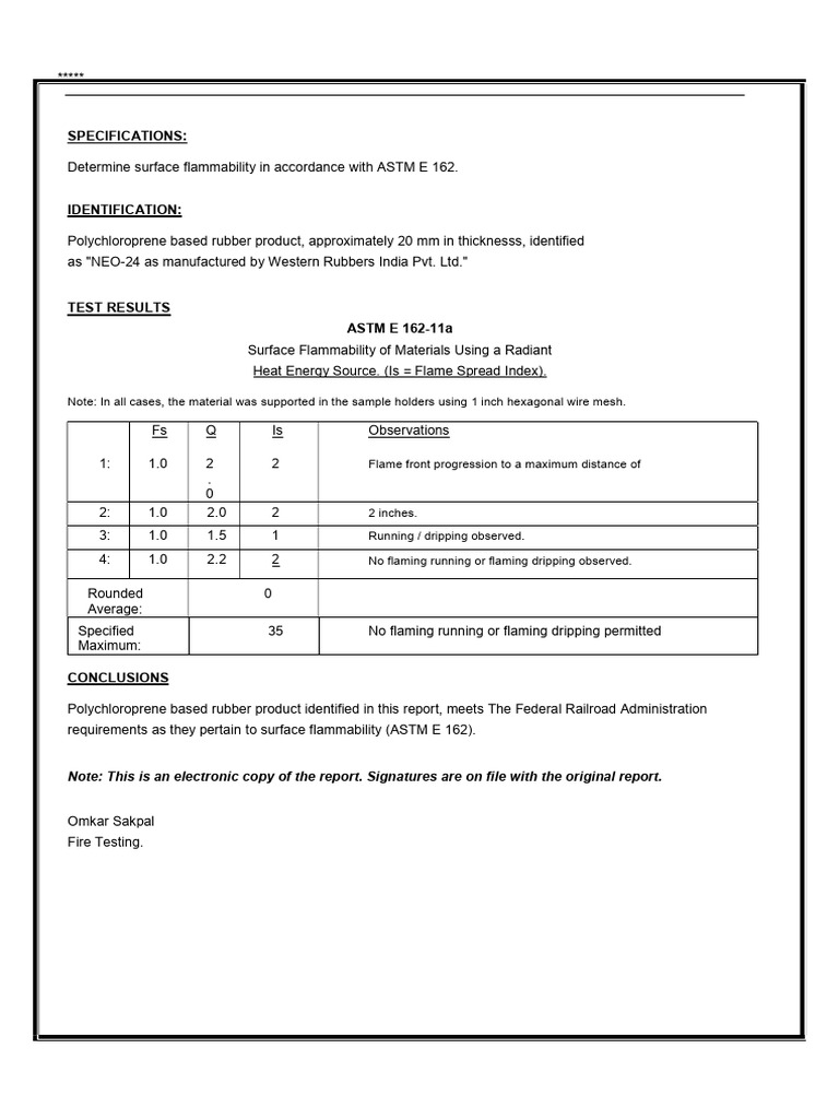 NEO-24 Surface Flammability Test Results | PDF