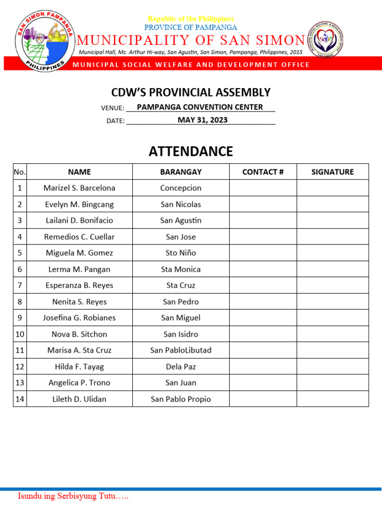 Attendance -Cdw Assembly | PDF