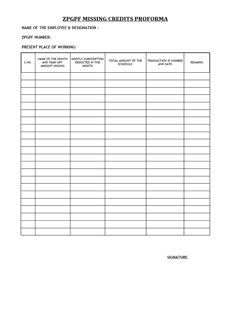 ZP GPF Missing Credits Proforma | PDF