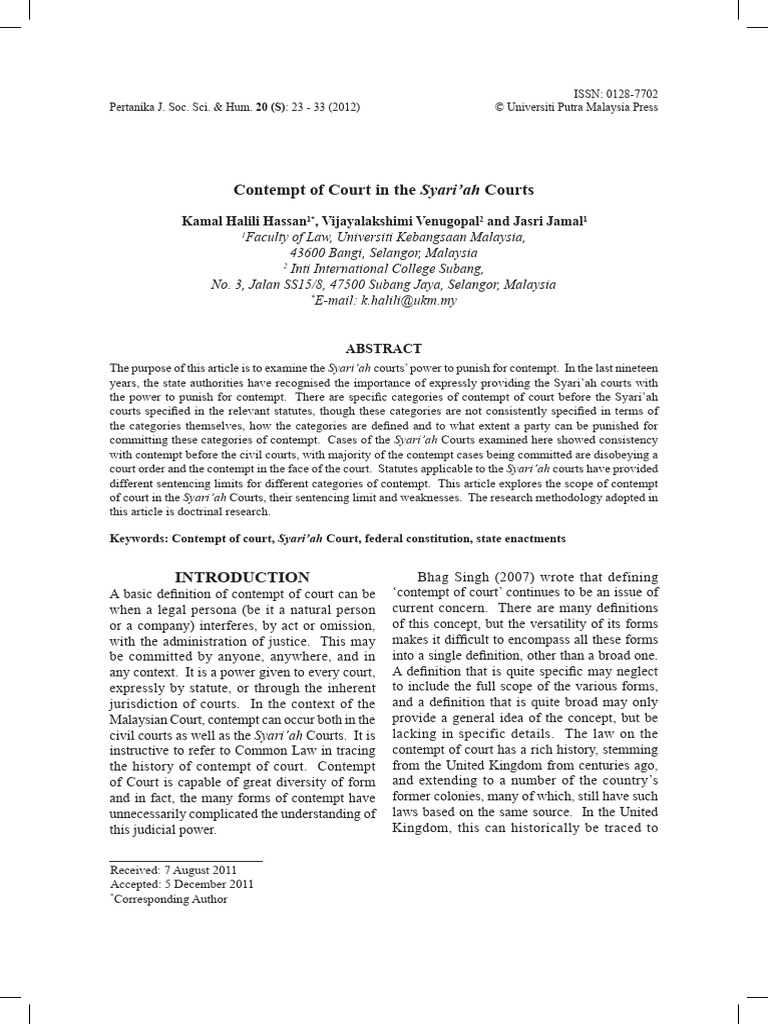 Contempt of Court in The Syari'ah Courts | PDF | Contempt Of Court | Sharia