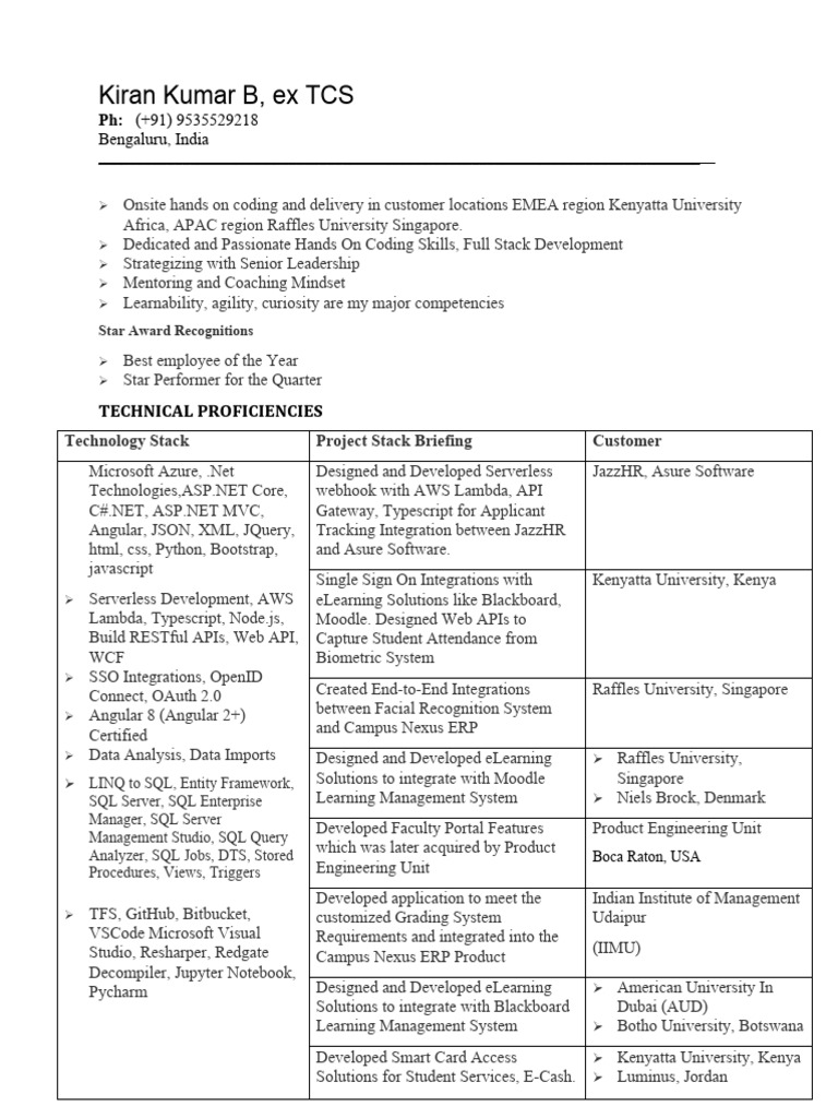Naukri KiranKumarexTCS (21y 0m) | PDF | Sql | Microsoft Sql Server