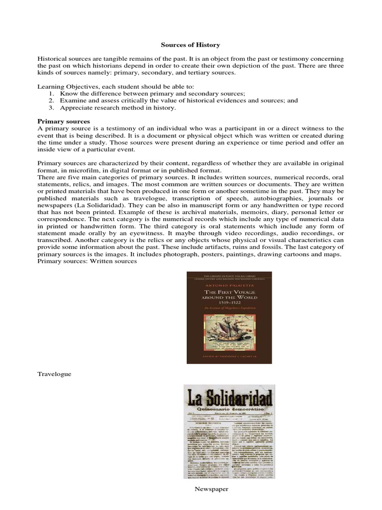 Sources of History.docx | PDF | Primary Sources | Human Communication