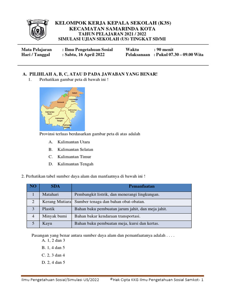 Soal Simulasi Uas Ips 2022 | PDF