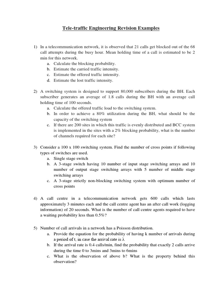 Tele-Traffic Revision Examples | PDF | Statistics | Applied Mathematics