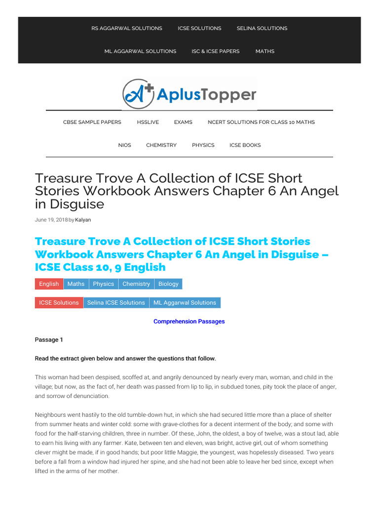 Treasure Trove A Collection of ICSE Short Stories Workbook Answers ...