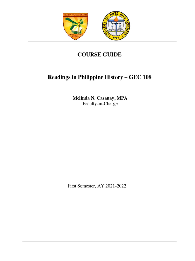 Readngs in Philippine History-Course Guide - First Semester 2021 | PDF | Internet Forum ...
