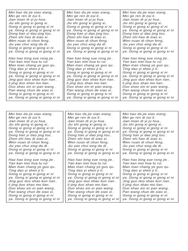 Lirik Lagu Mandarin Gong Xi Gong Xi Ni Pdf