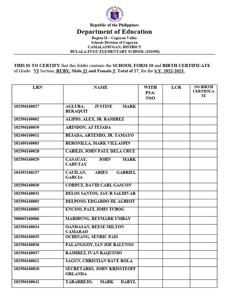 GRADE VI-RUBY Certification of Forms | PDF