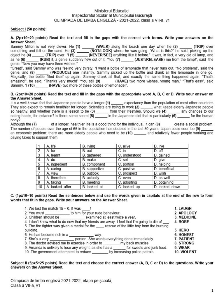 Subiecte Și Bareme Olimpiada Faza Școală 2022 - 231211 - 081804 | PDF | Loch Ness Monster ...