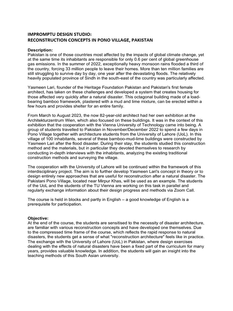 Description IMPROMPTU Design Studio UoL TUWien - 2023 | PDF