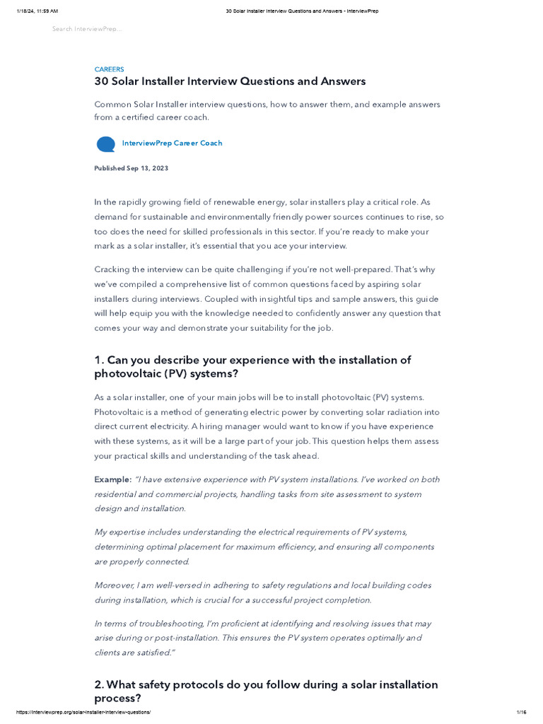 30 Solar Installer Interview Questions and Answers - InterviewPrep ...