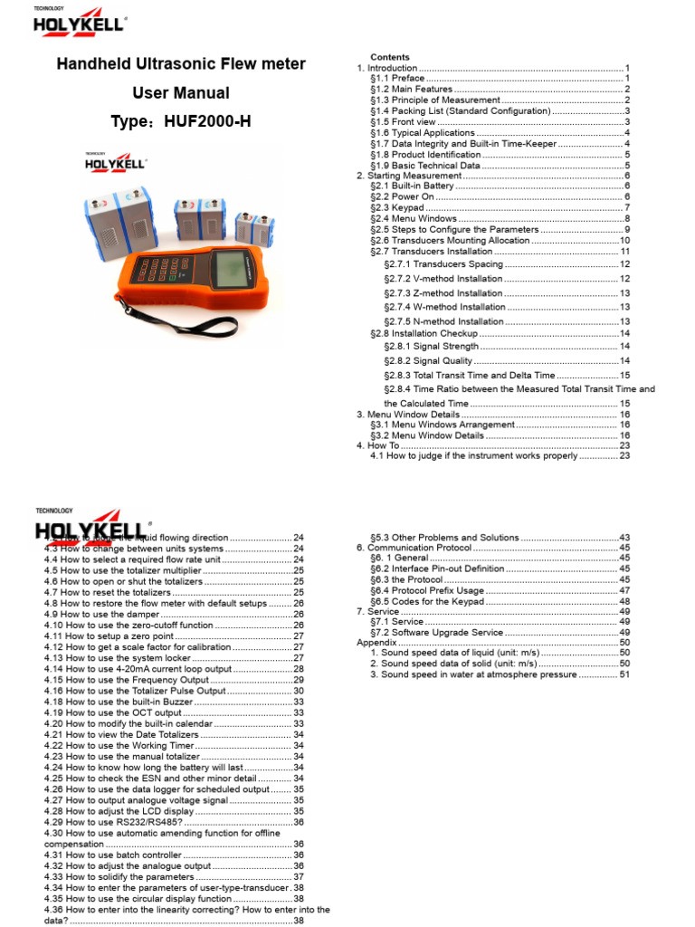 TUF-2000H Manual Instrucciones Bomdesa y Combutec | PDF | Rechargeable Battery | Flow Measurement