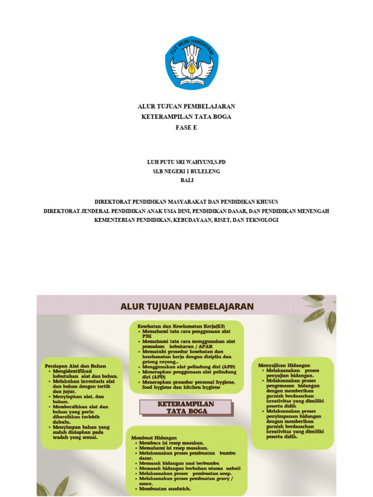 Alur Tujuan Pembelajaran Keterampilan Tata Boga SLB Negeri 1 Buleleng | PDF
