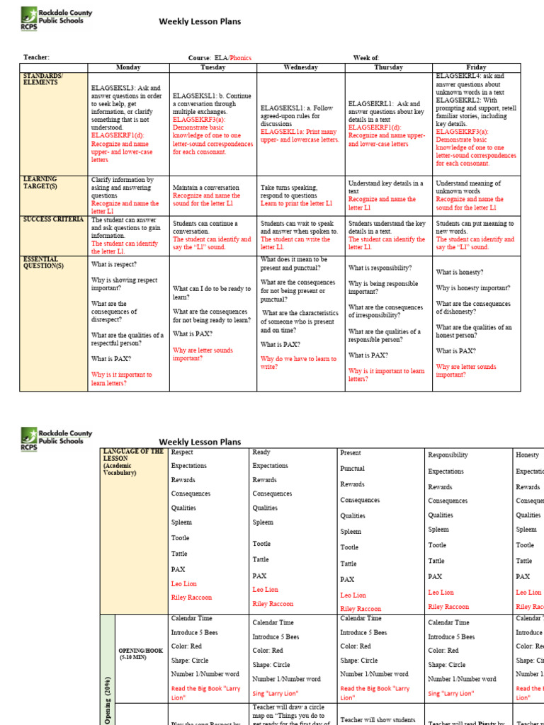 Weekly Lesson Plans: Teacher: Course: ELA/ Week Of: Monday Tuesday ...