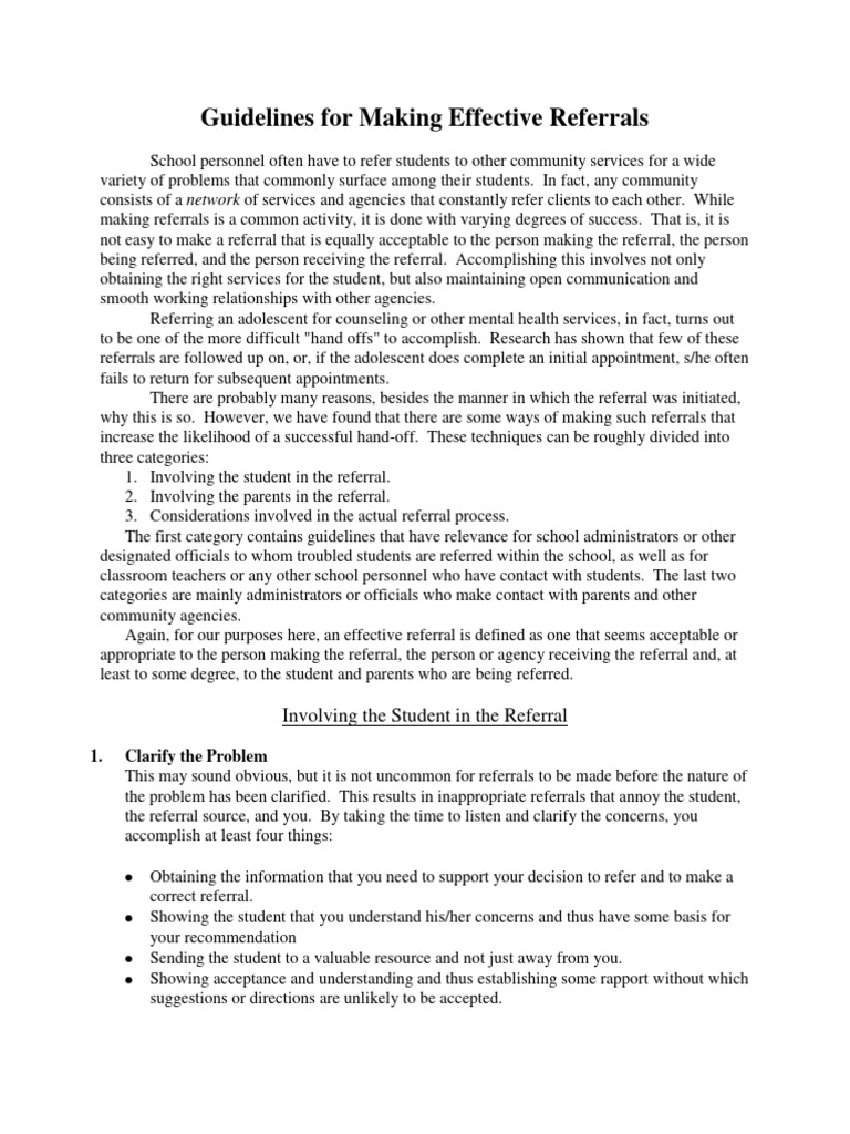 Guidelines for Effective Referrals | PDF | Mental Health | Child Protection