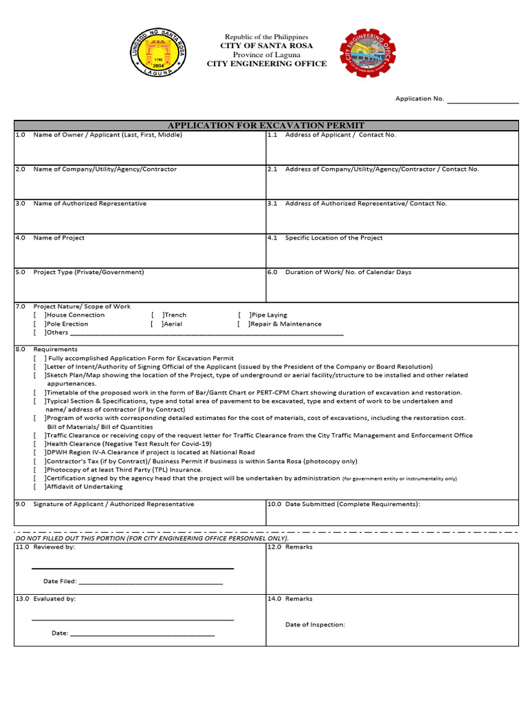 Application For Excavation Permit | PDF | Finance & Money Management