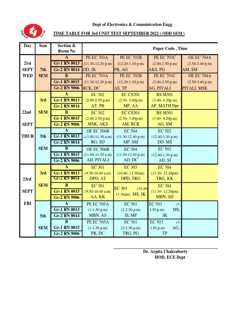 Final Revised Ut3 Routine Odd Sem 14.09.22 | PDF | Science & Mathematics