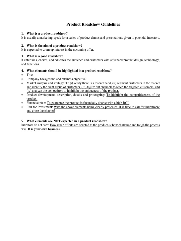 Project Roadshow Guidelines | PDF | Pricing | Prices