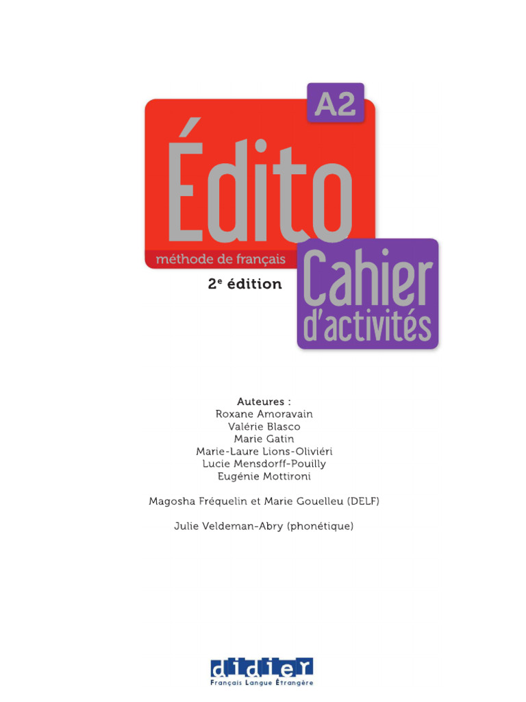 Édito A2 Cahier D'activités | PDF