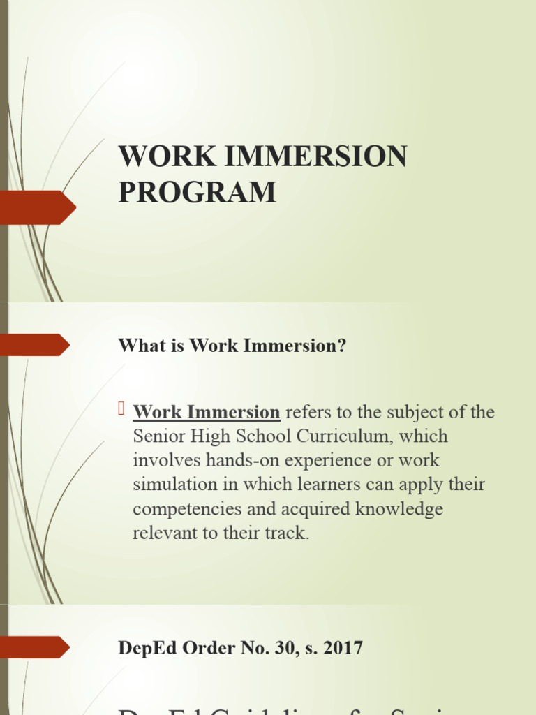 Work Immersion Program | PDF | Learning | Curriculum