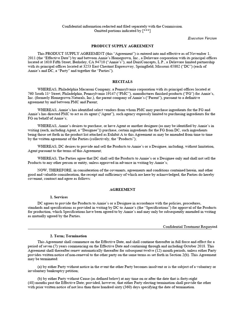 Template - Product Supply Agreement (Reference) | PDF | Indemnity | Legal Liability