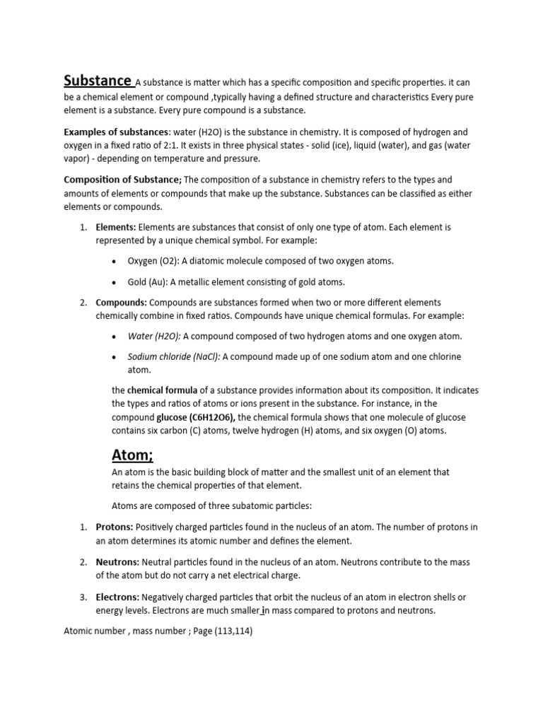 Substance A Substance Is Matter Which Has A Specific Composition and ...