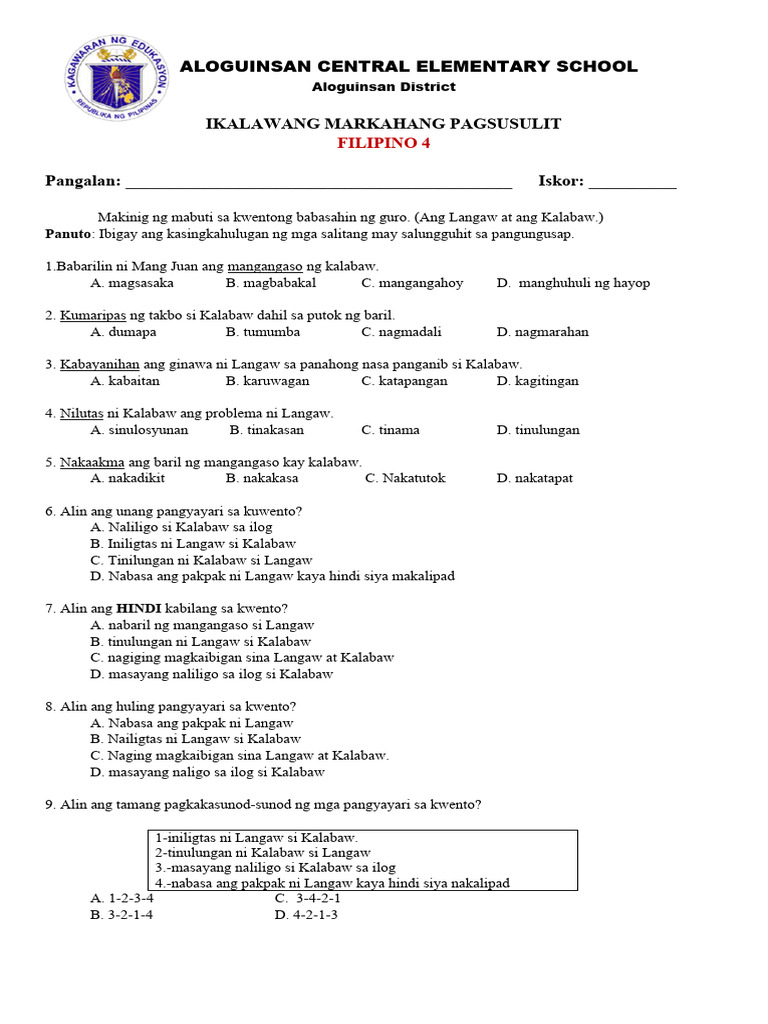 2ND Periodical Test Filipino 4 With TOS | PDF