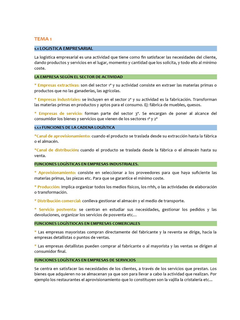 Tema 1, 2 Logística | PDF | Logística | Almacén