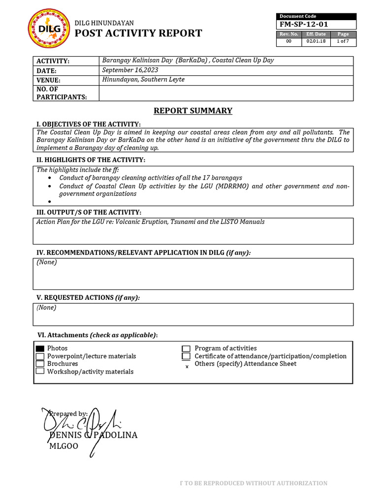 Barangay Kalinisan Day Report 2023 | PDF | Computing
