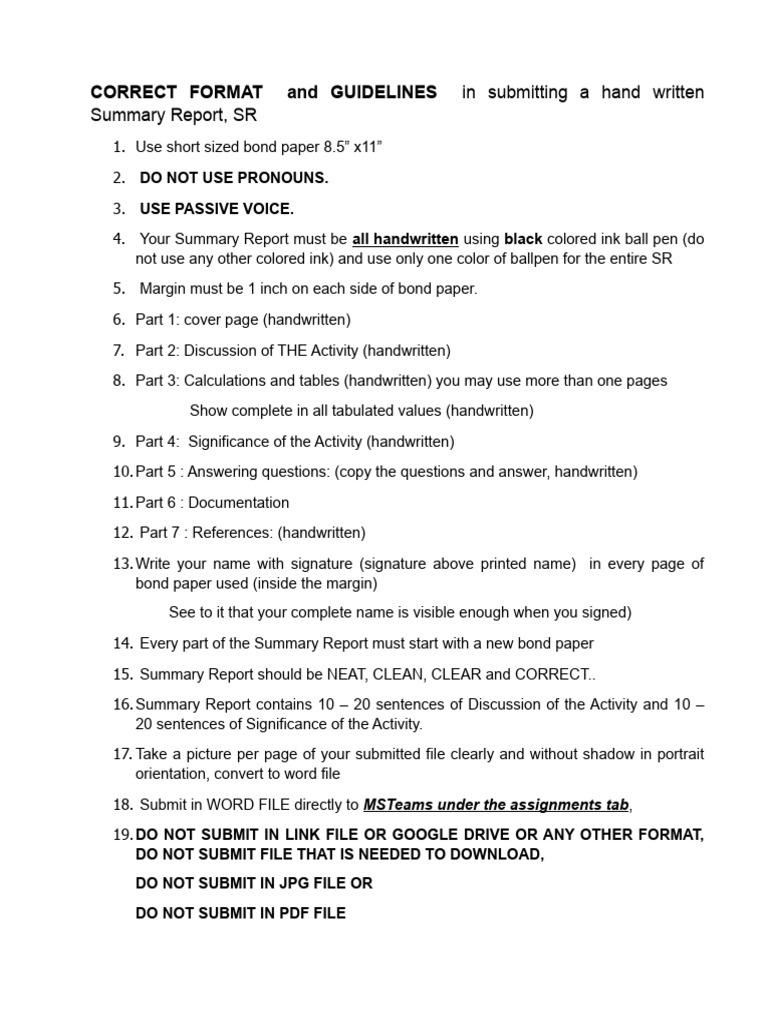 182 Correct Format and Guidelines in Submitting A Summary Report, SR ...